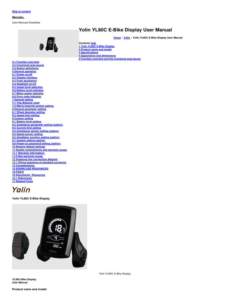 Yl80c e Bike Display Manual | PDF