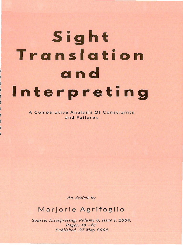 Sight Translation and Interpreting A Comparative Analysis of ...