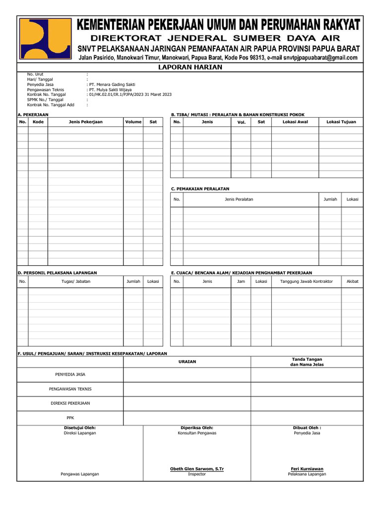 Form Laporan Harian | PDF