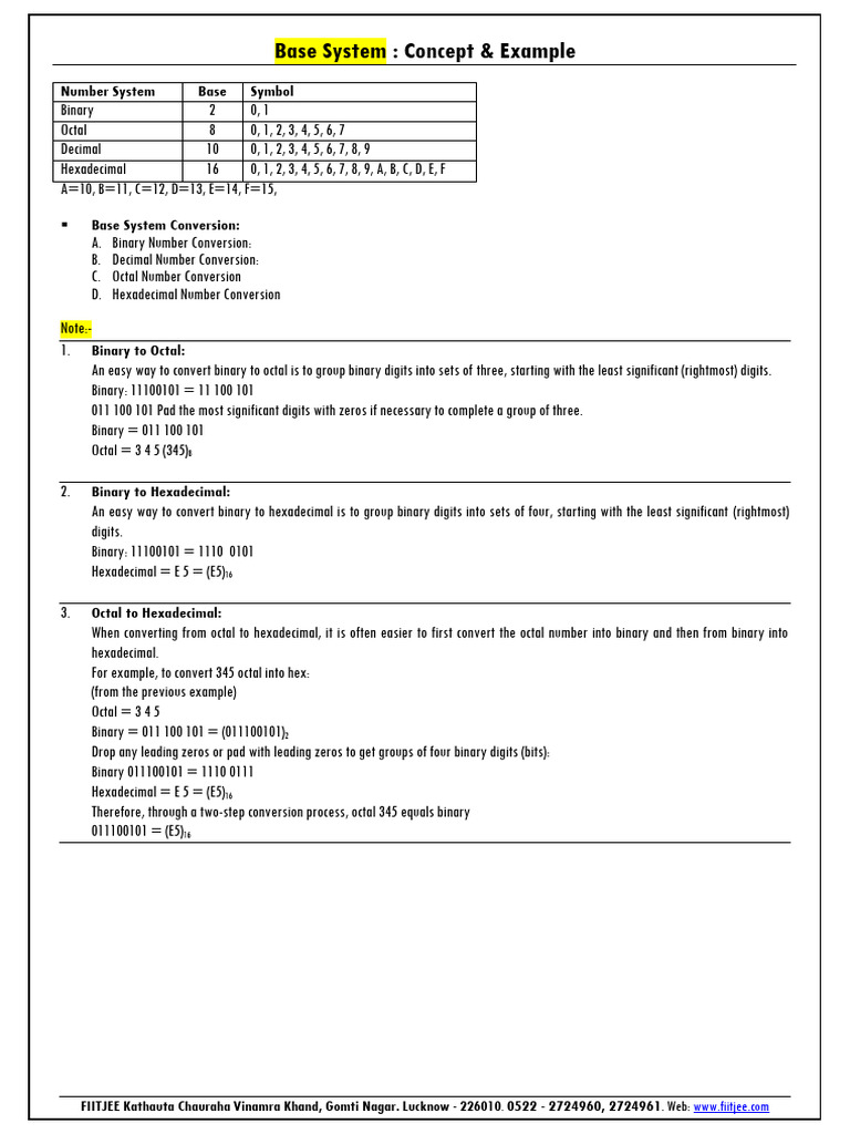 Base System Binary Decimal Octal And Hexadecimal Pdf Computing