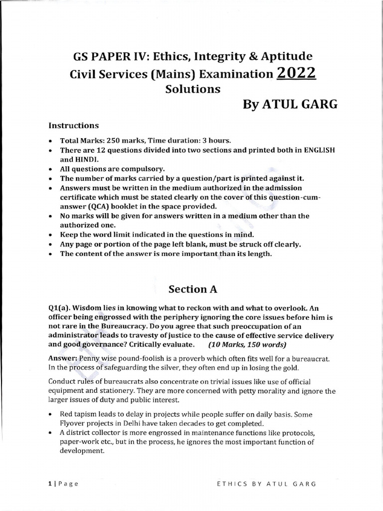 GS PAPER IV Ethics, Integrity & Aptitude Civil Services Mains ...