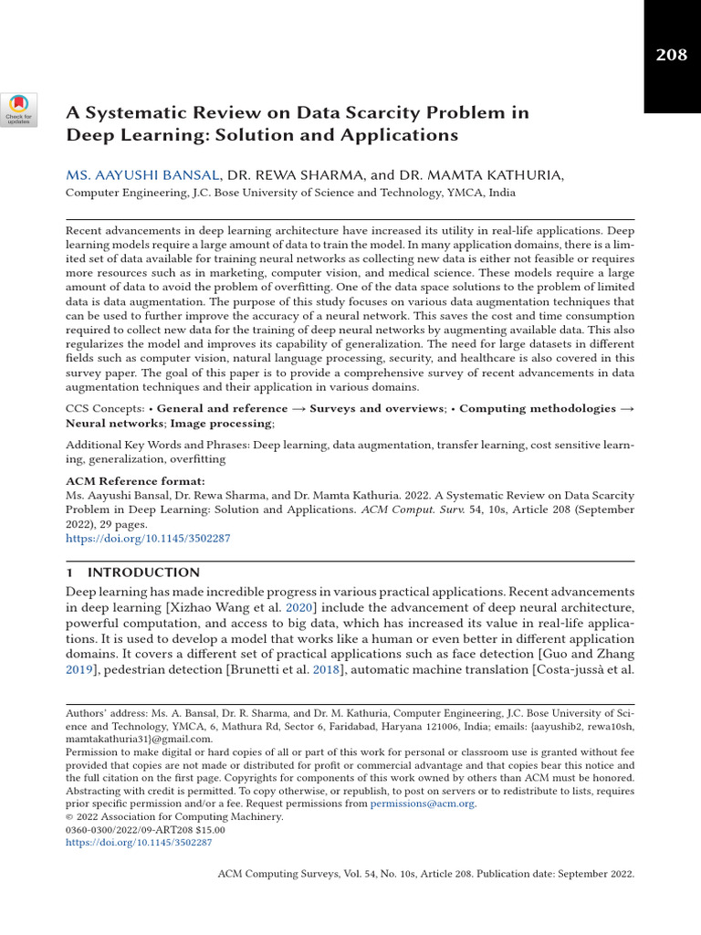 A Systematic Review On Data Scarcity Problem in Deep Learning: Solution and Applications | PDF ...