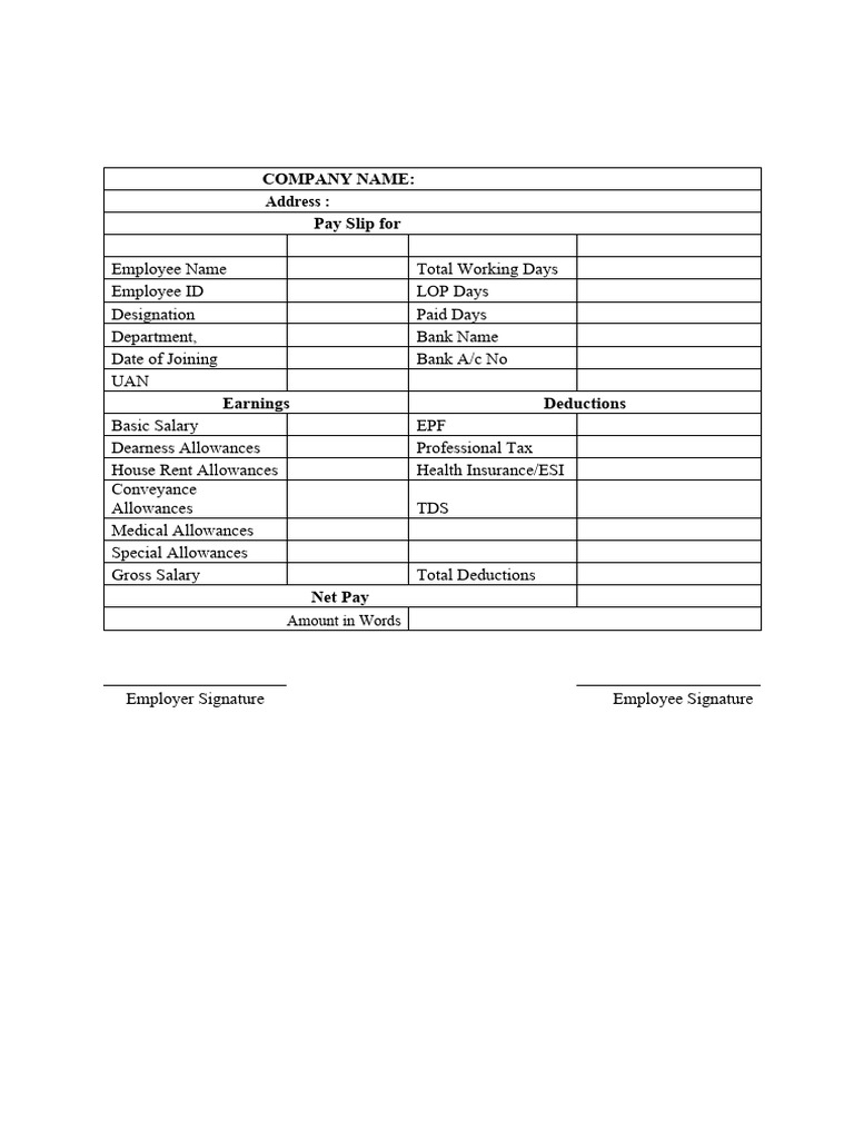 Salary Slip Format Sample | PDF | Career & Growth | Business