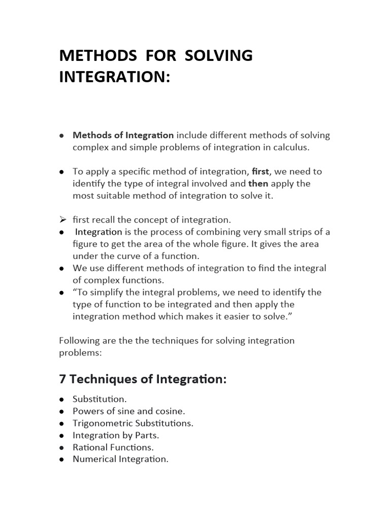 Methods For Solving Integration | PDF | Integral | Function (Mathematics)