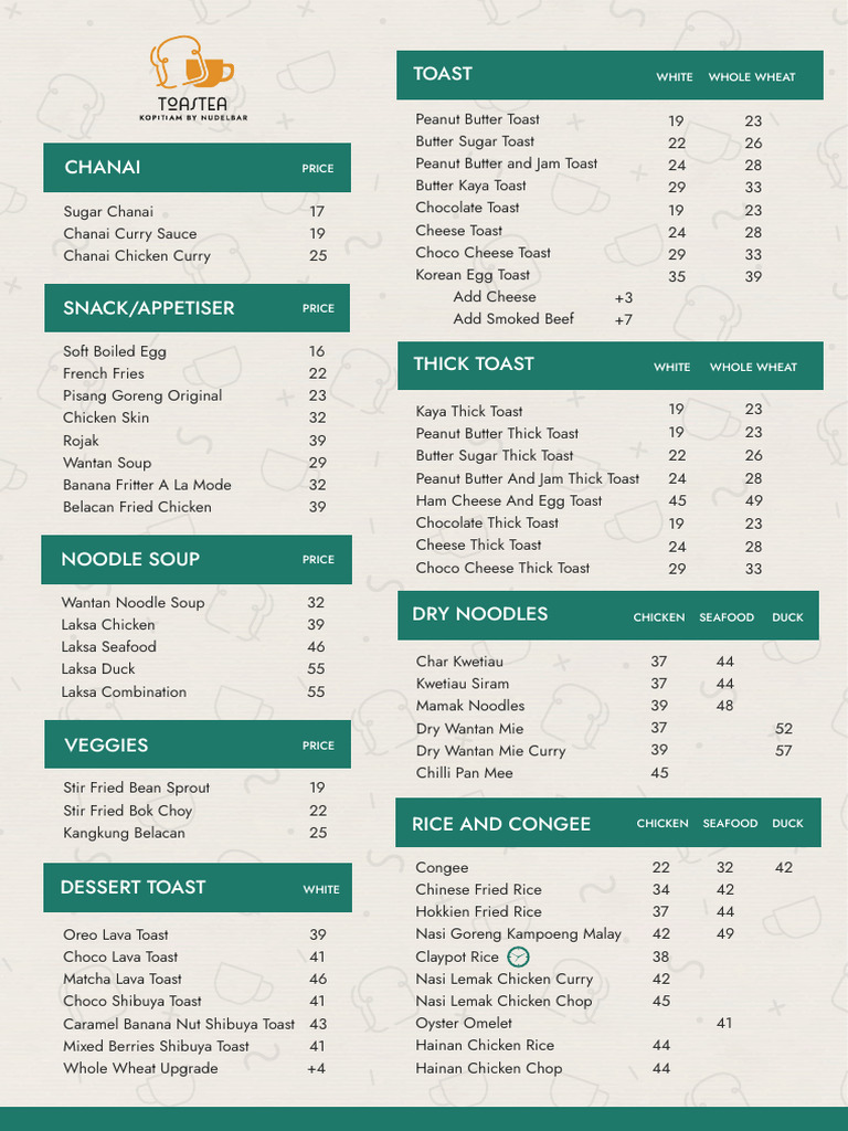 Toastea Menu | Download Free PDF | Foods | Cuisine