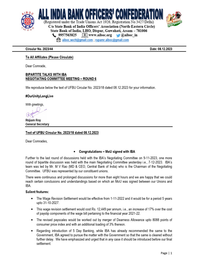 44 - 2023 - Aiboc - N - UFBU - Wage Negotiation - Main Committee ...