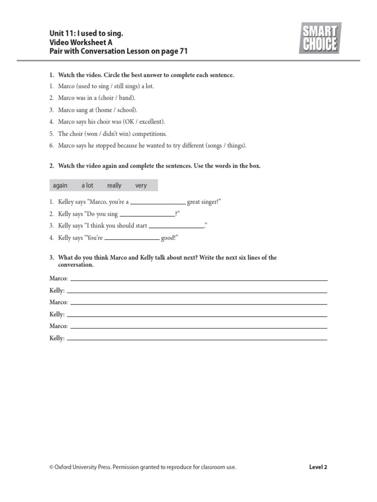 SC3e - Level 2 - Unit 11 - Video Worksheet | PDF