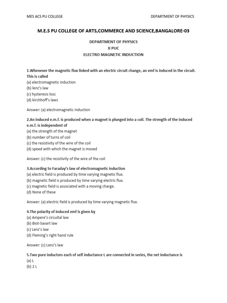 EMI Important Questions-1 | PDF | Electromagnetic Induction | Inductance