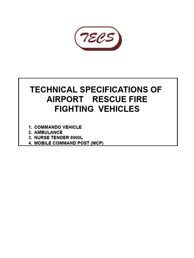 Technical Specifications of Airport Rescue Fire Fighting Vehicles | PDF ...