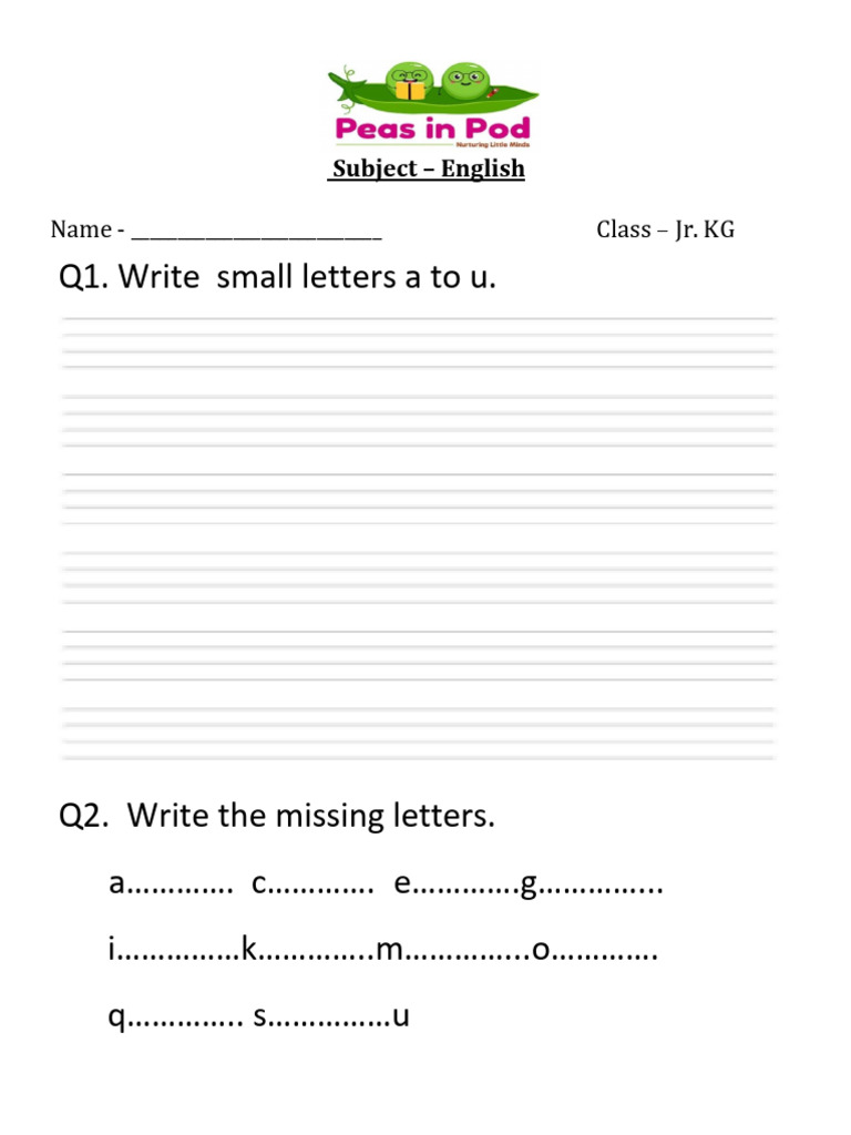 Jr. KG English Worksheet-1 | PDF