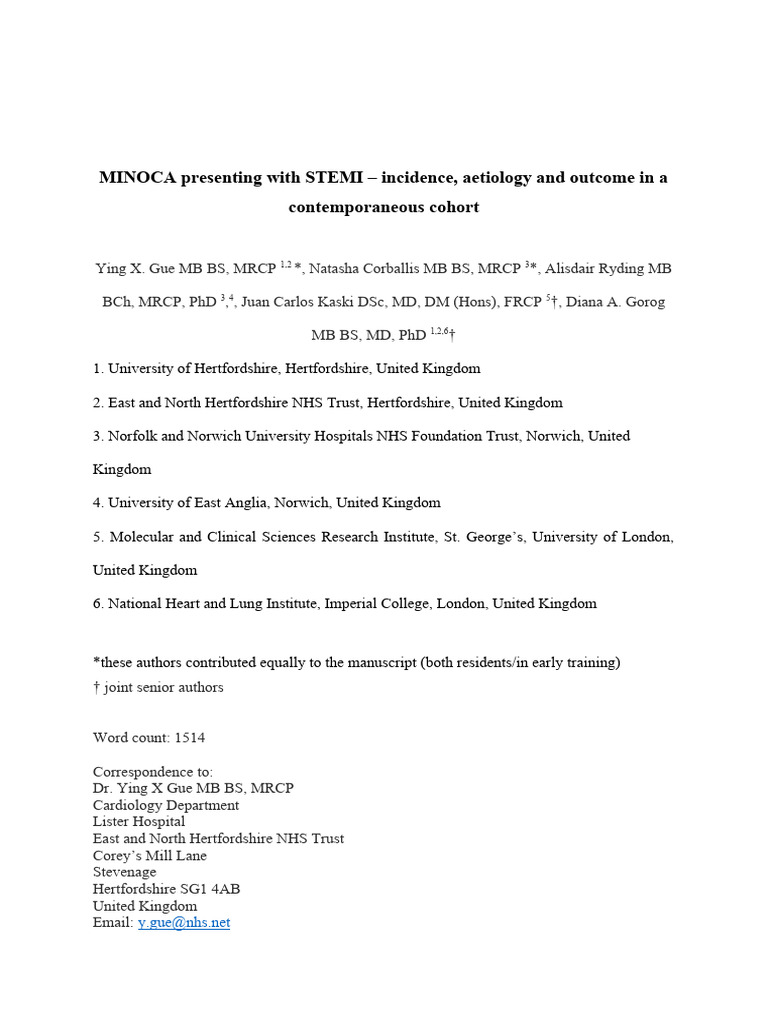 MINOCA STEMI Manuscript 0 | PDF | Myocardial Infarction | Coronary ...