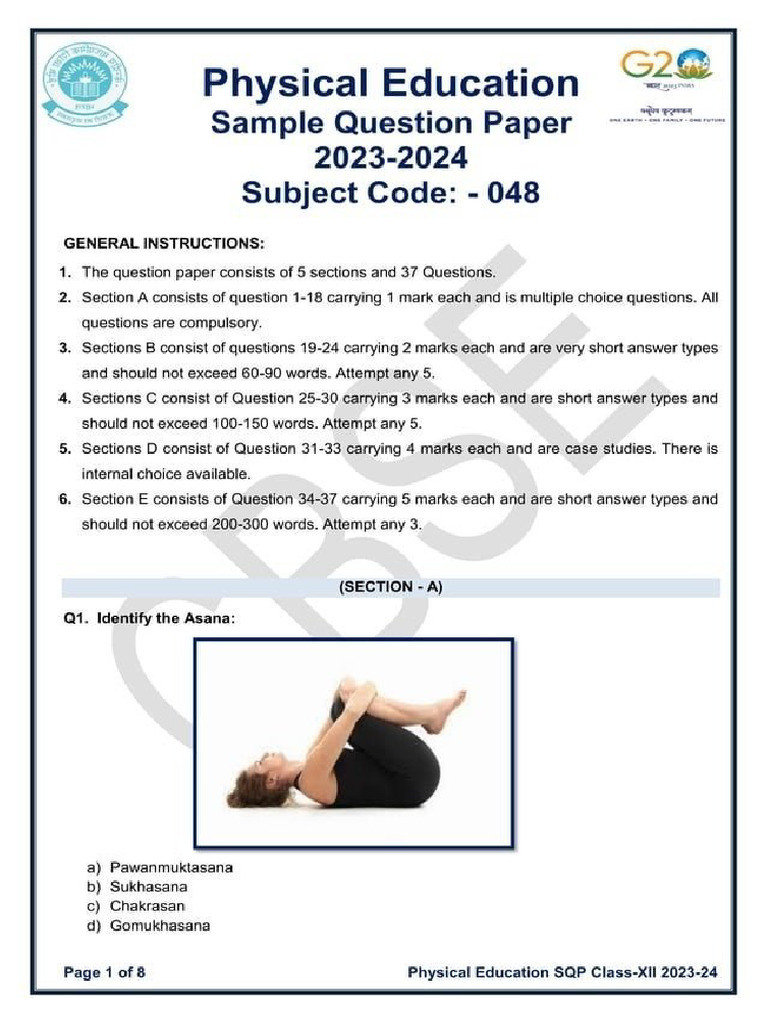 Physical Education Sample Paper | PDF