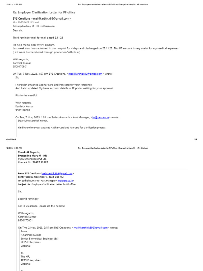 Re - Employer Clarification Letter For PF Office - Evangeline Mary M ...