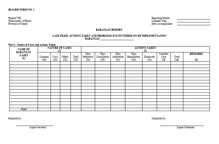 KP Barangay Report Monthly | PDF