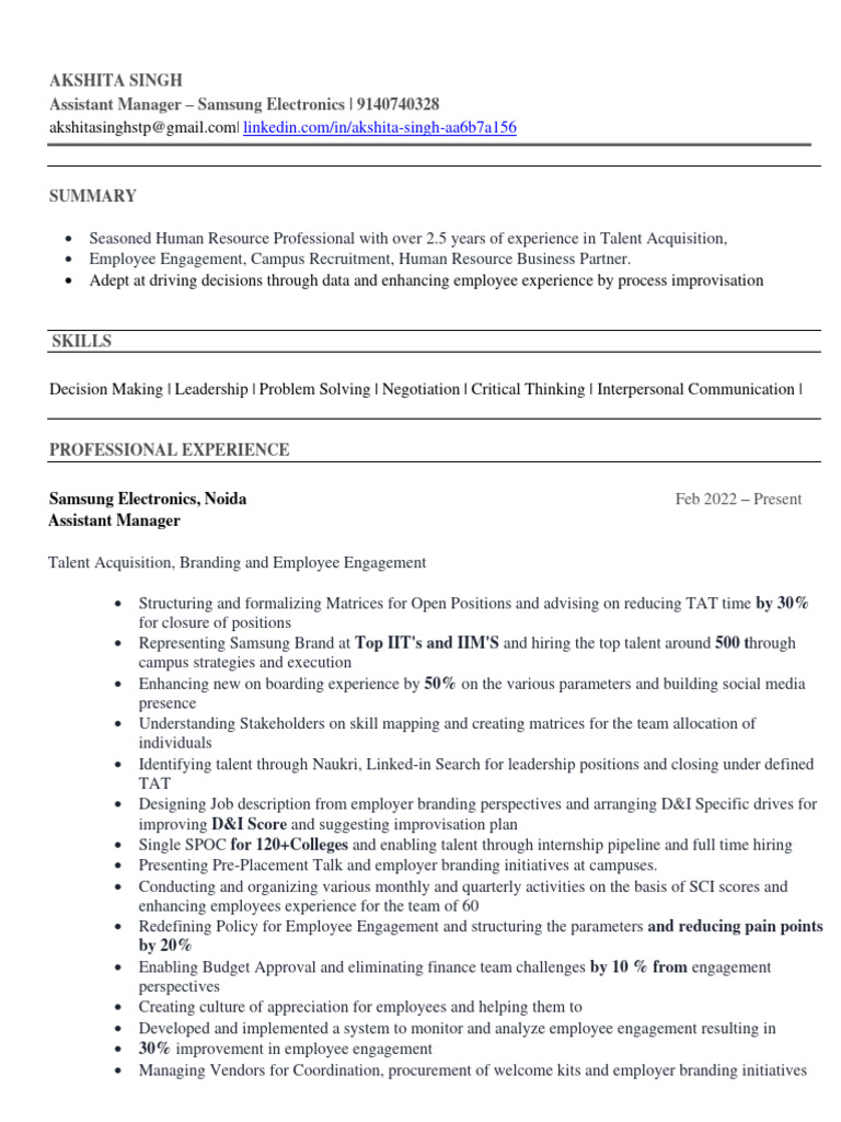 CV Akshita Samsung | PDF
