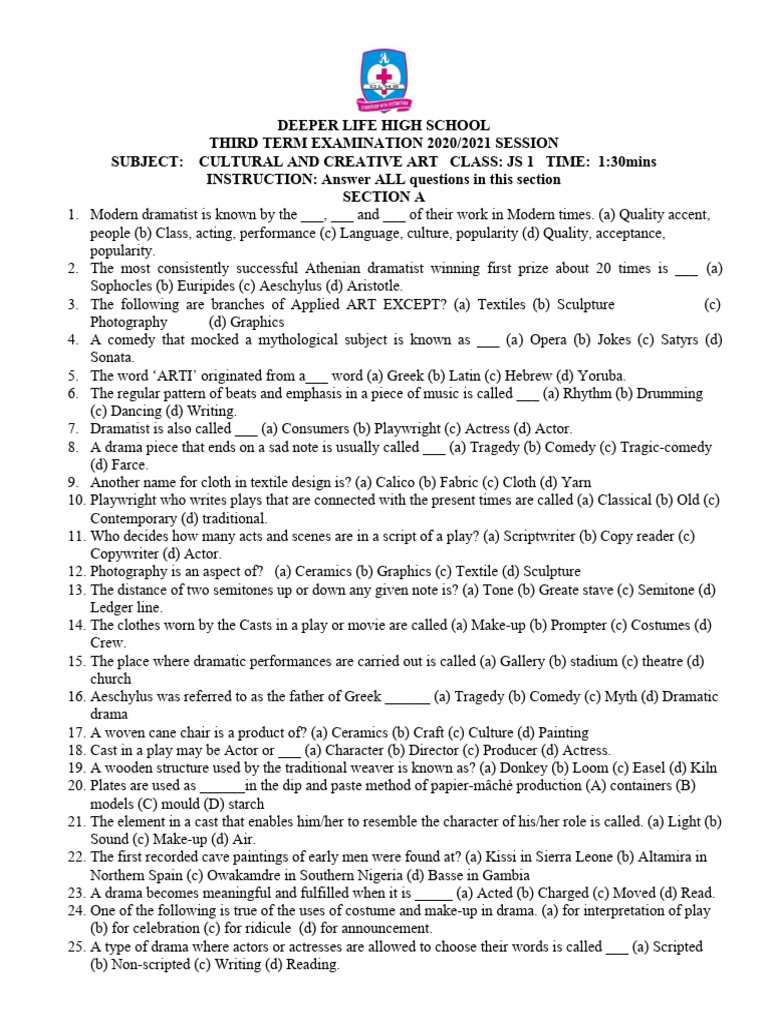 JS 1 Cca Exams 3RD Term 2020-2021 | PDF | Playwright | Dances