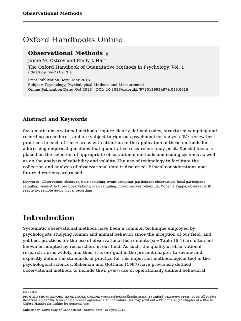 Observational Methods - Ostrov - Hart | PDF | Validity (Statistics) | Psychology