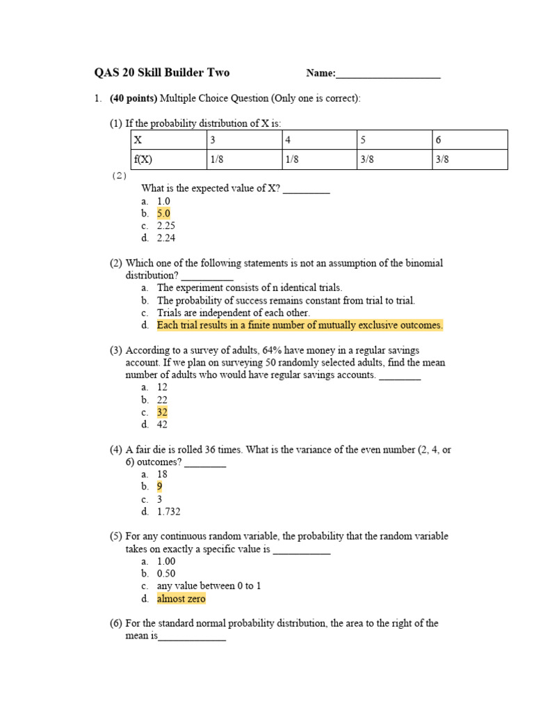 Probability and Statistics Quiz | PDF