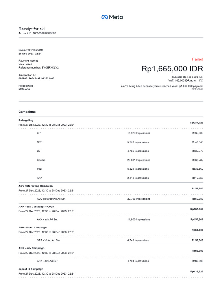 Rp1,665,000 IDR: Receipt For Skill | PDF | Business | Business Economics