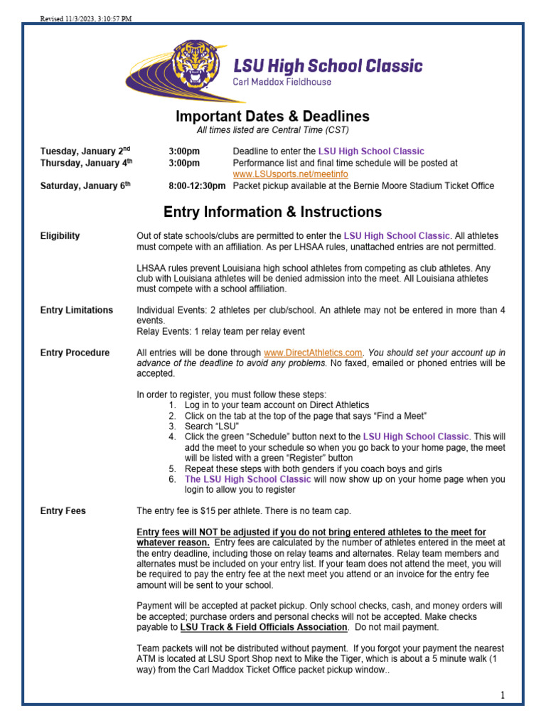 LSU High School Classic Entry Guide | PDF