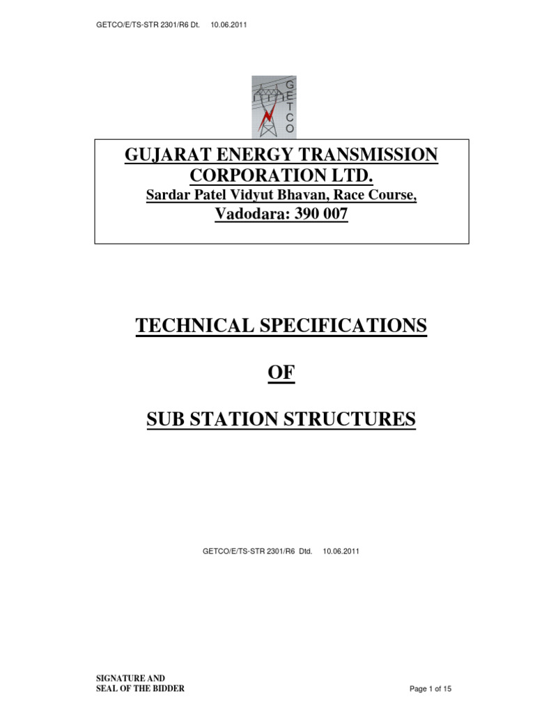 Gujarat Energy Transmission Corporation LTD.: Technical Specifications OF Sub Station Structures ...