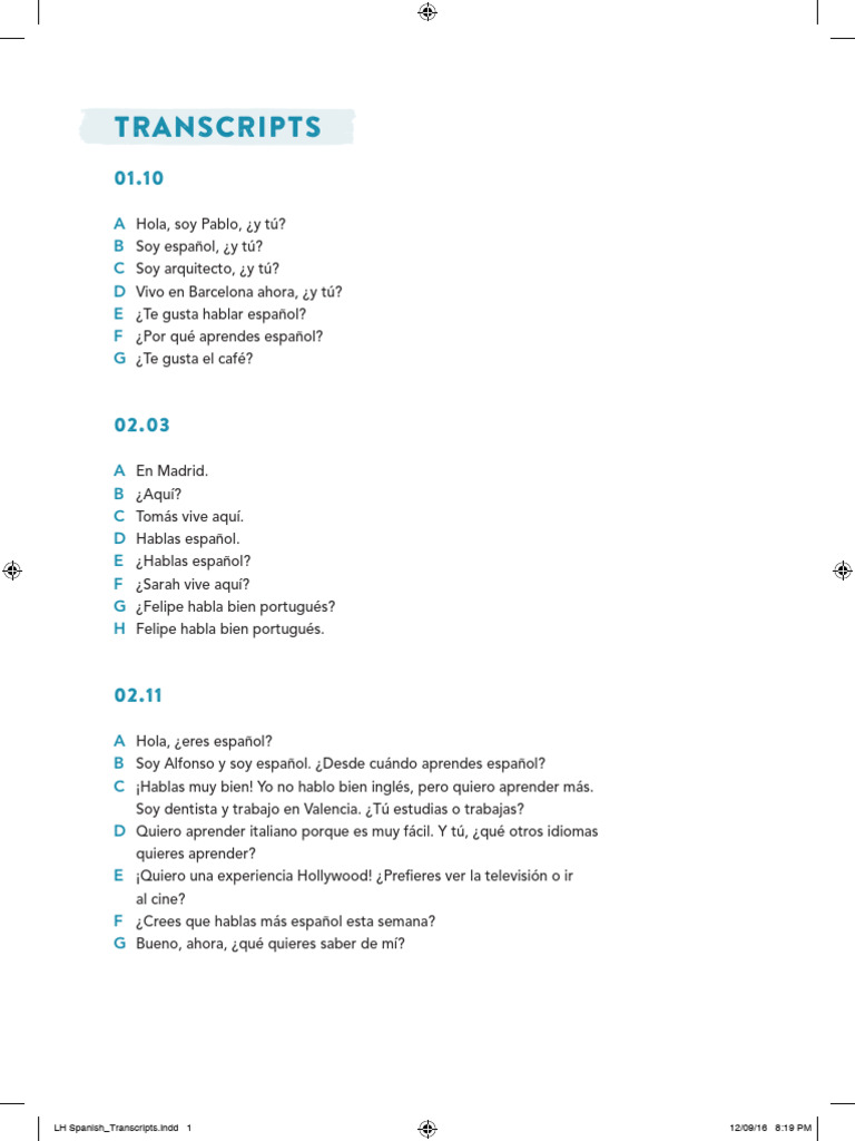 Spanish Listening Exercises Transcript | PDF | Artes del lenguaje y ...