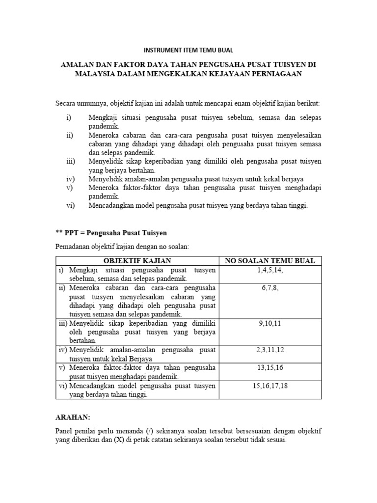 Instrument Item Temu Bual | PDF