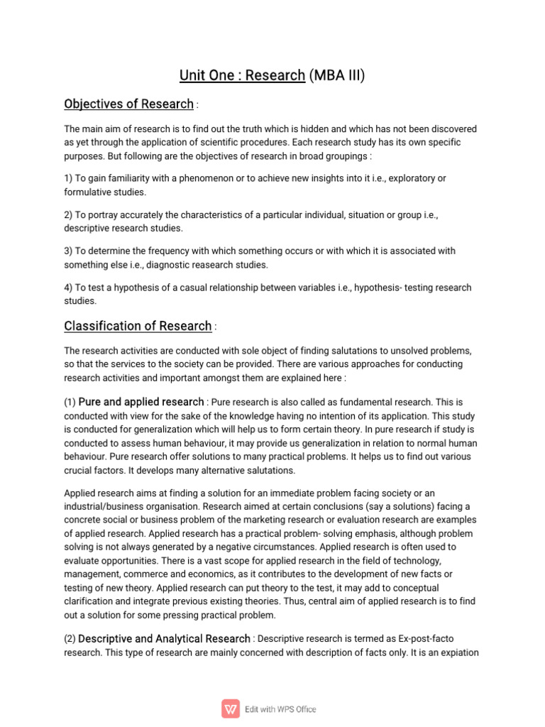 Objectives, Types and Features Research | PDF