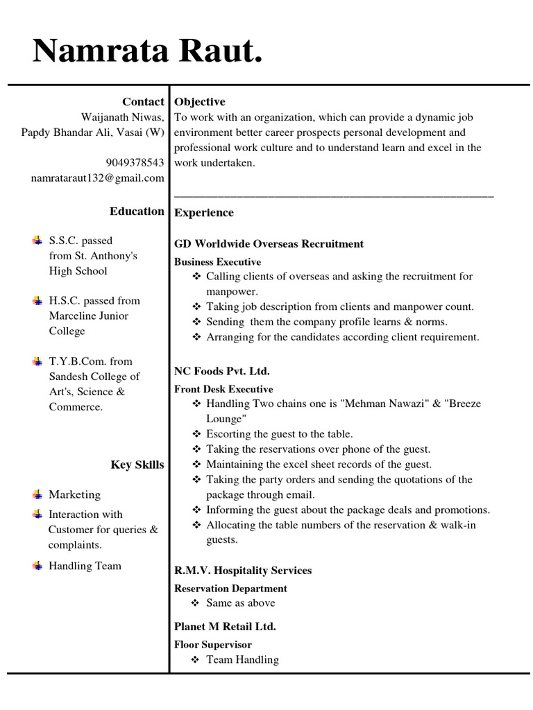 Namrata Raut - Resume | Download Free PDF | Sales | Business
