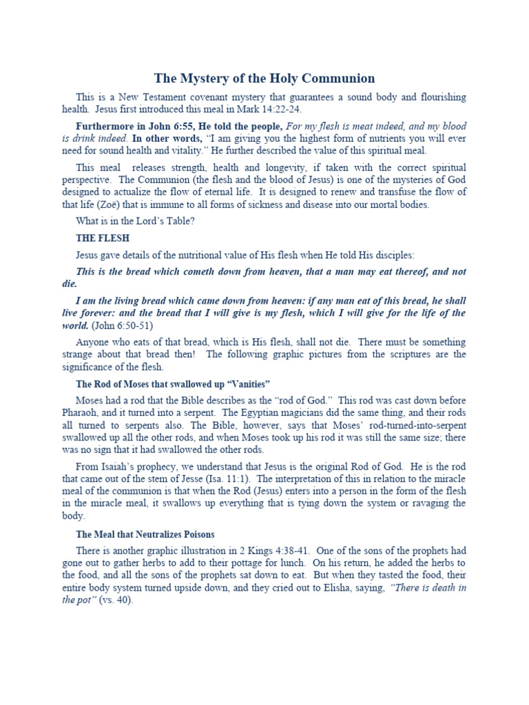 The Mystery of The Holy Communion | PDF