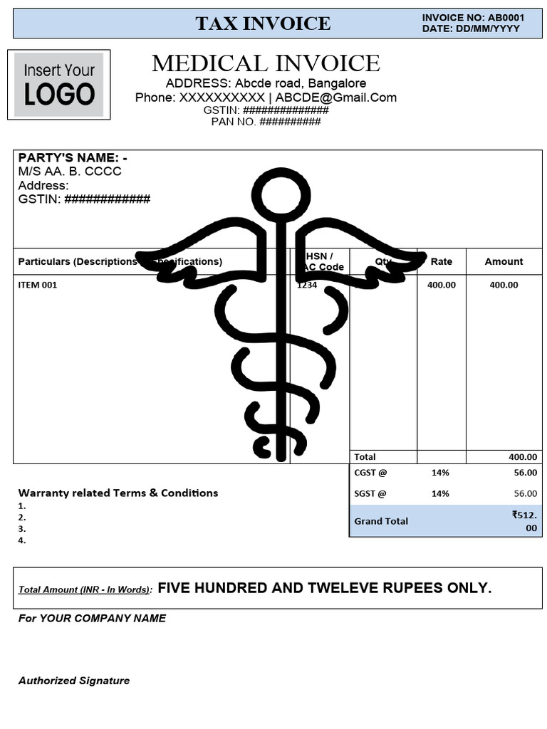 Medical Invoice With GST | PDF