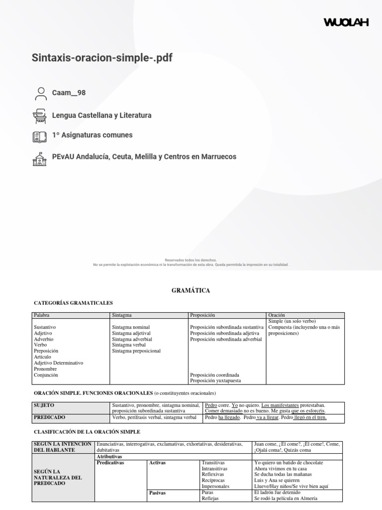 Sintaxis Oraciones Simples I | PDF