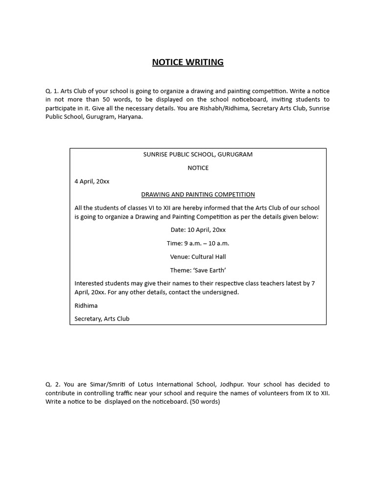 Notice Writing | PDF
