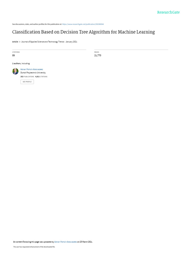 Classification Basedon Decision Tree Algorithm | PDF | Machine Learning | Statistical Classification