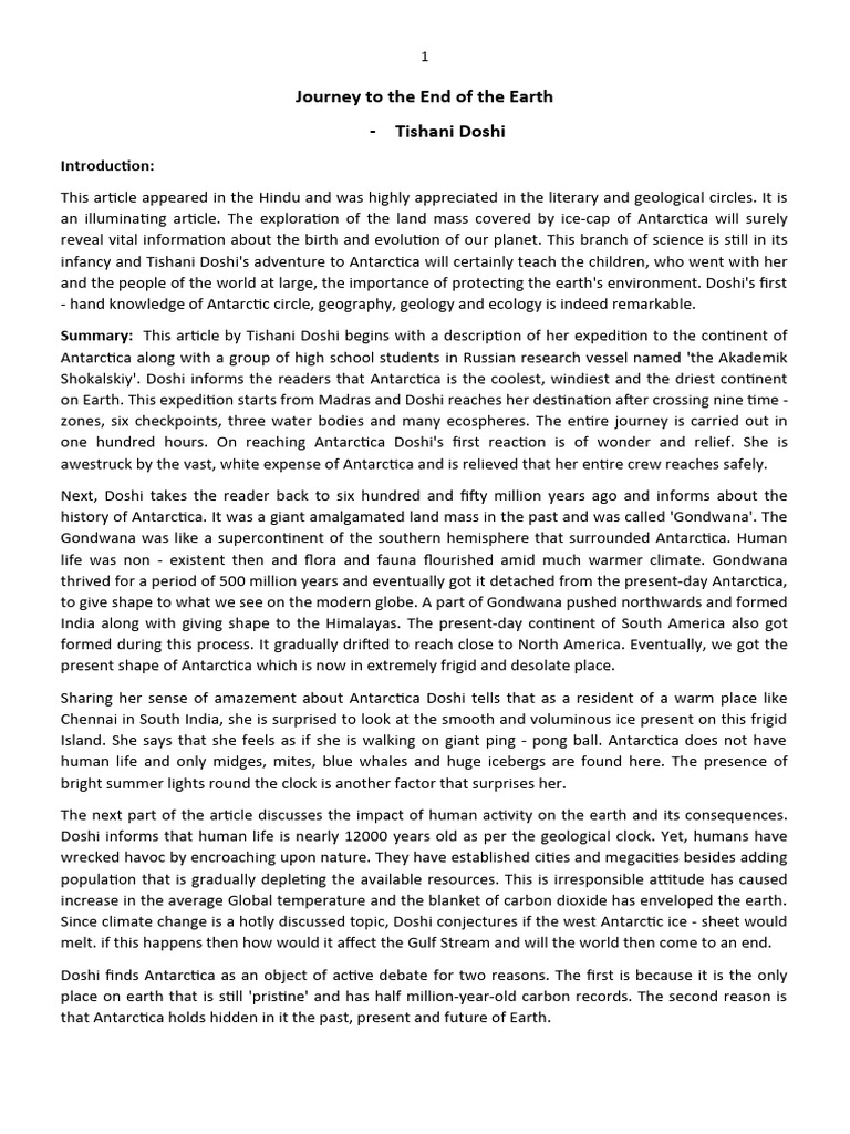 Journey To The End of The Earth | PDF | Antarctica | Earth