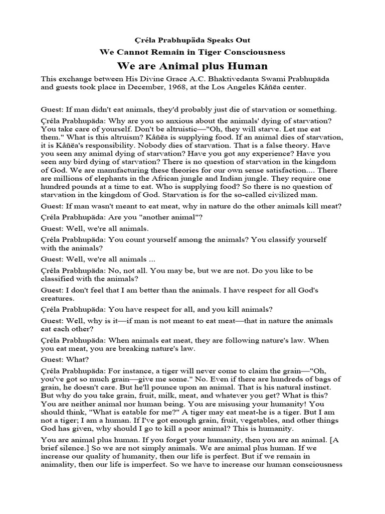 SP Speaks Out 'We Are Animal Plus Human' | PDF | Altruism | Consciousness