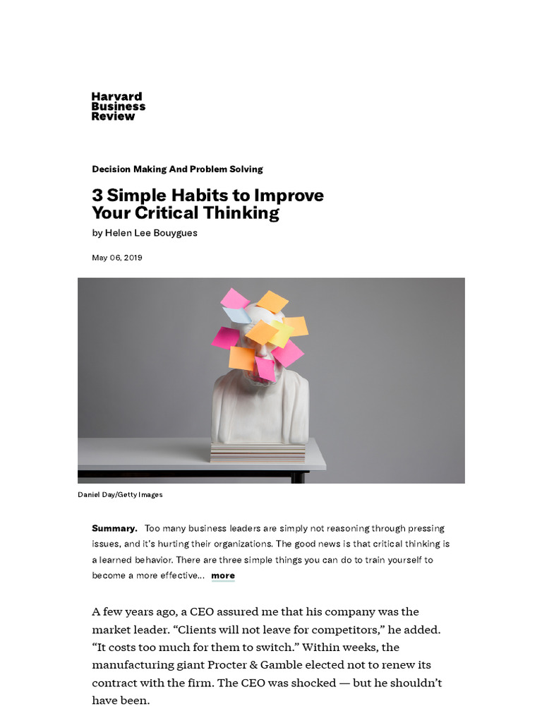 3 Simple Habits To Improve Your Critical Thinking Pdf Thought Reason
