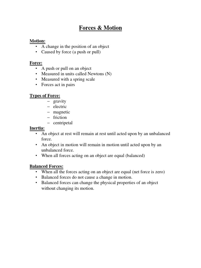 Forces and Motion Notes | PDF | Force | Weight