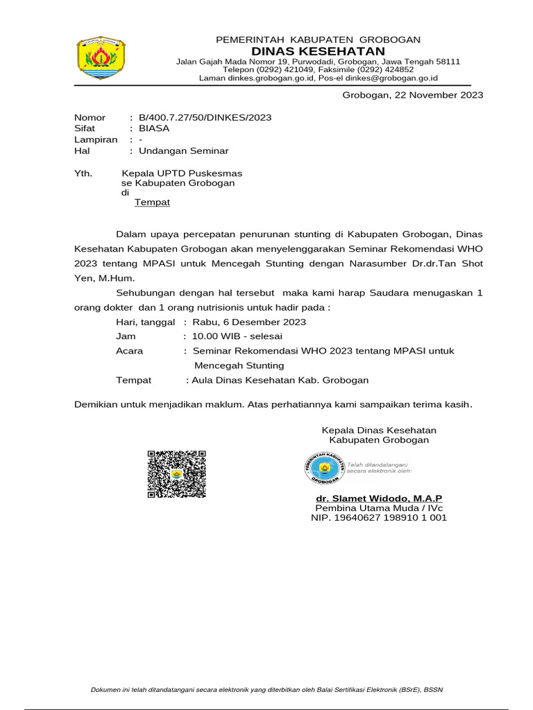 Surat Undangan Seminar UPTD Puskpdf | PDF