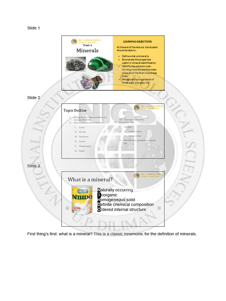 Geol 11 Week 4 Minerals Annotated Lecture Slides | PDF