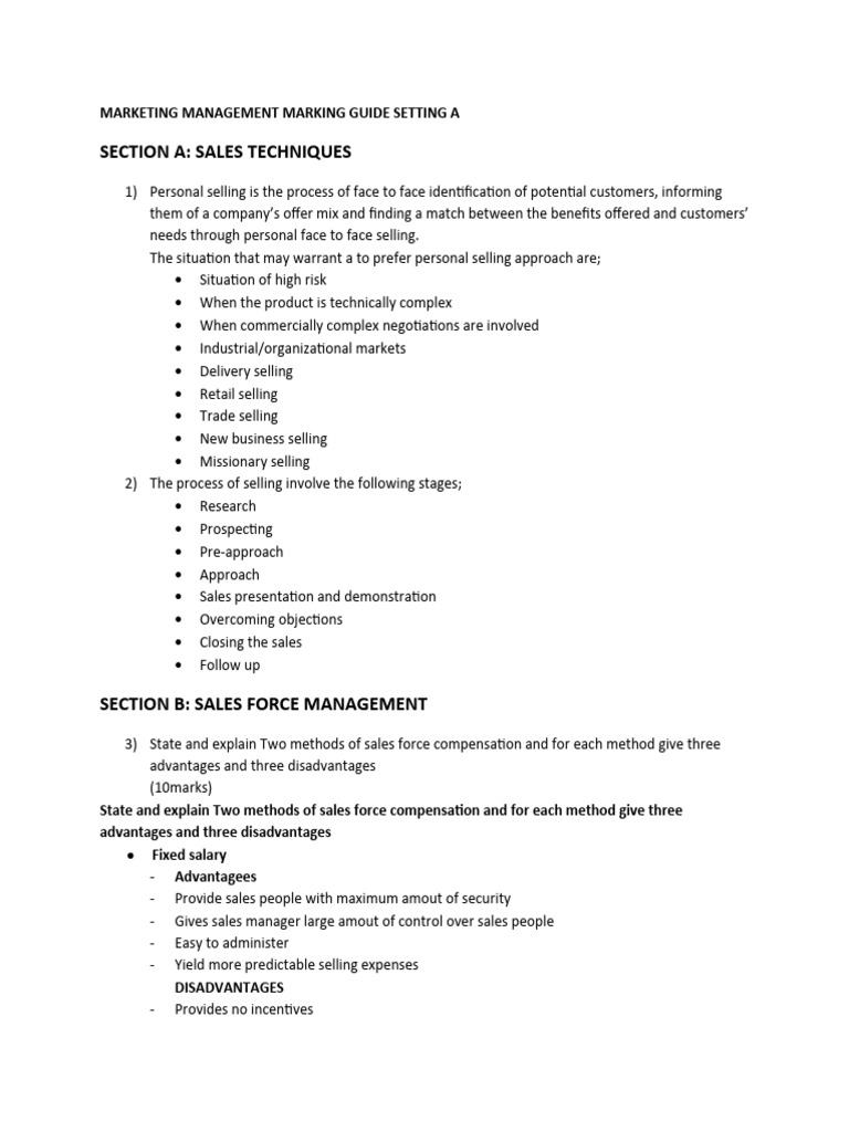 Marketing Management Setting A Marking Guide | PDF