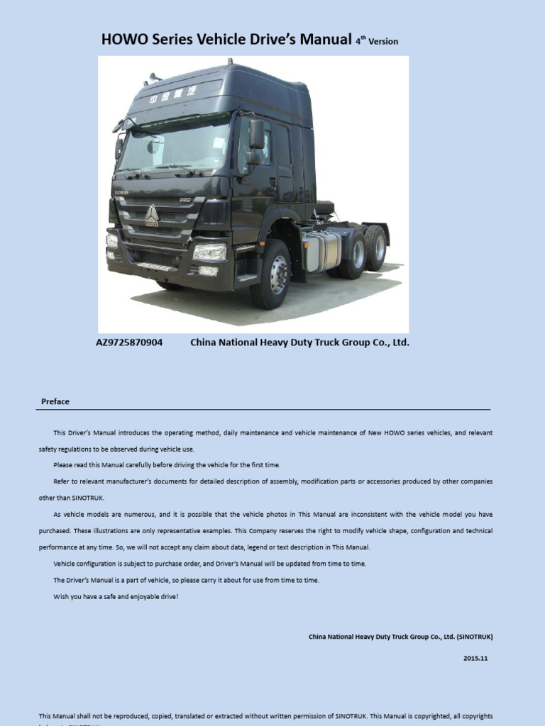 HOWO 7 Driver Operation Manual English | PDF | Seat Belt | Manual ...