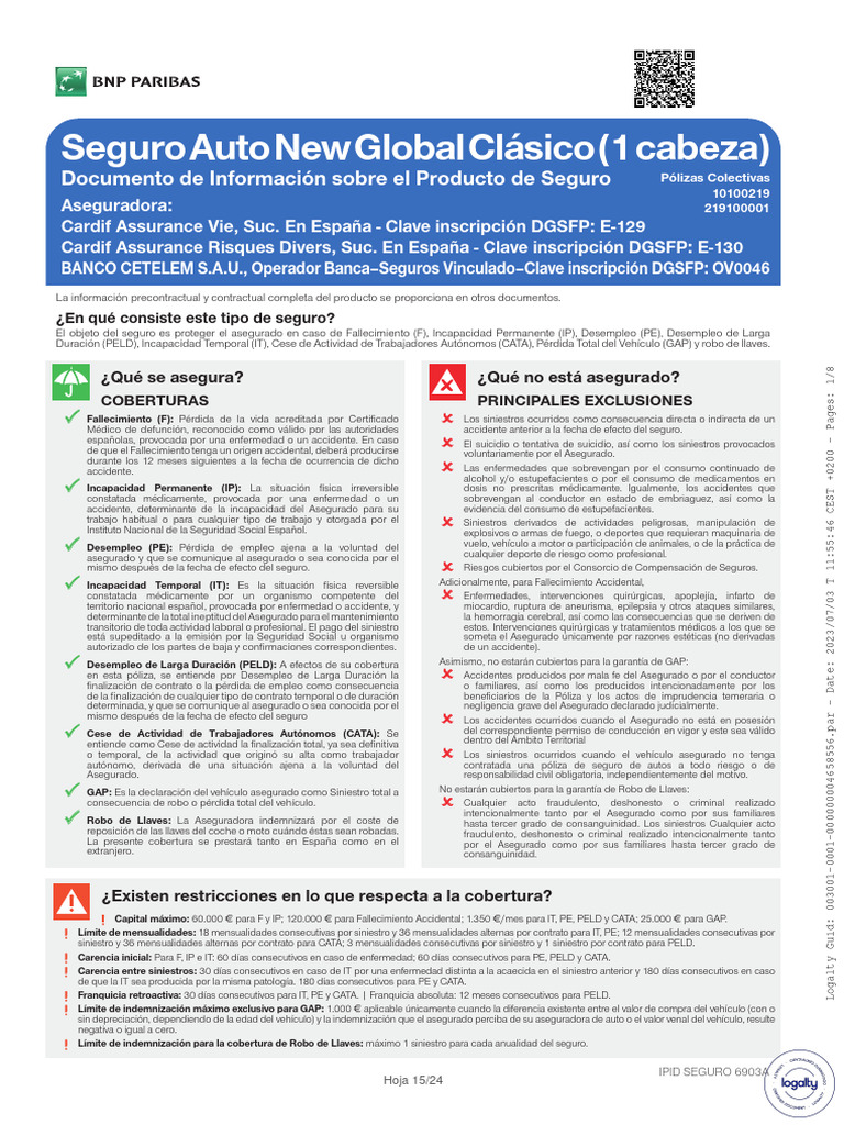 Nota Informativa Previa Del Seguro Del Prestamo | PDF | Seguro | Póliza de seguros