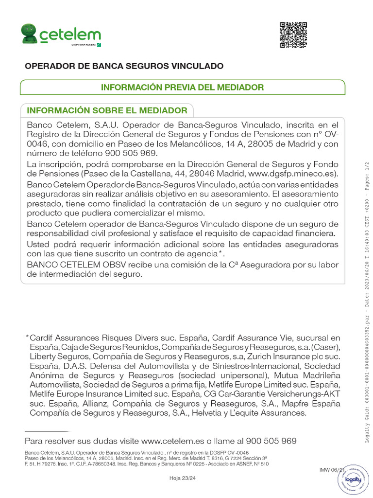 Nota Informativa Del Mediador | PDF | Seguro | Póliza de seguros