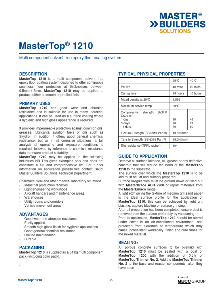 Mastertop 1210 - Tds | PDF | Epoxy | Coating