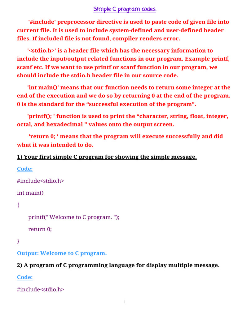 Simple C Programs for Beginners | PDF | Computer Program | Programming