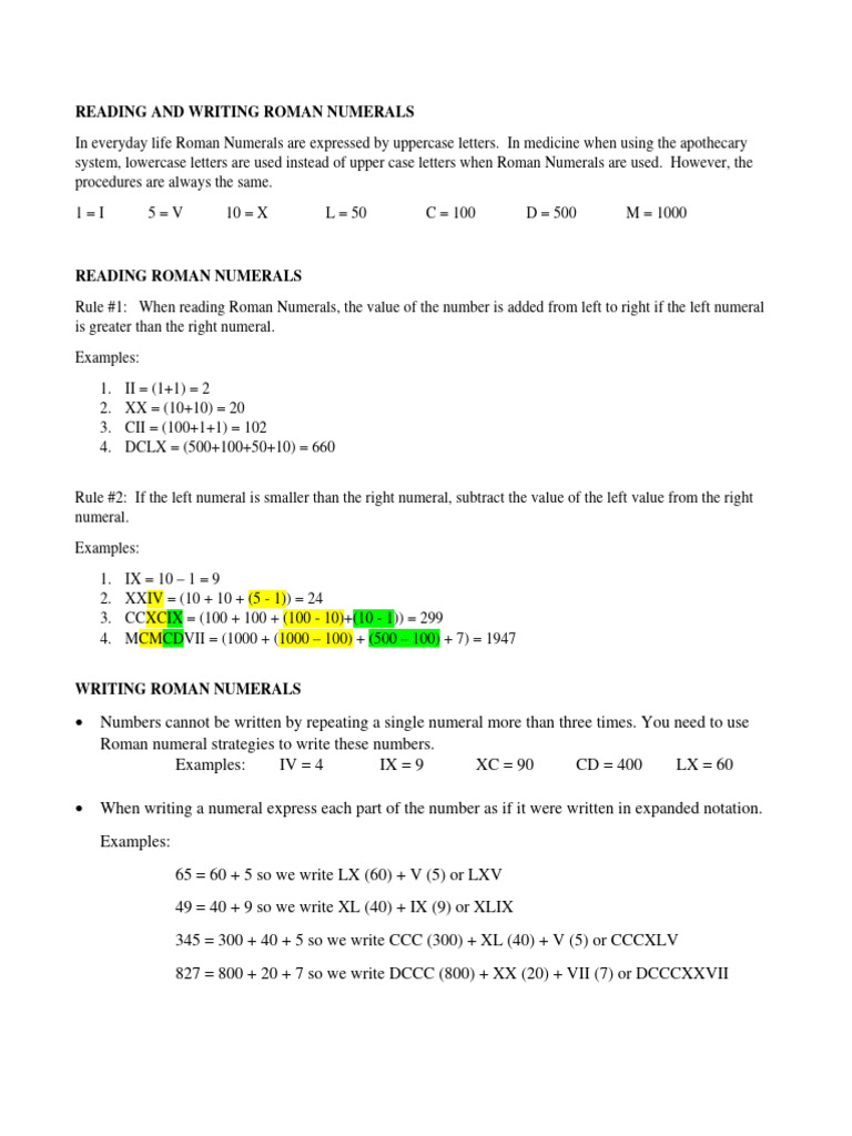 Reading and Writing Roman Numerals | Download Free PDF | Orthography ...