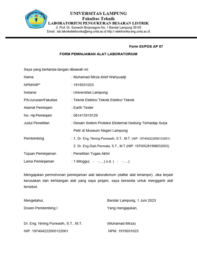 POS AP 07 - Form 03 - Form Peminjaman Alat | PDF