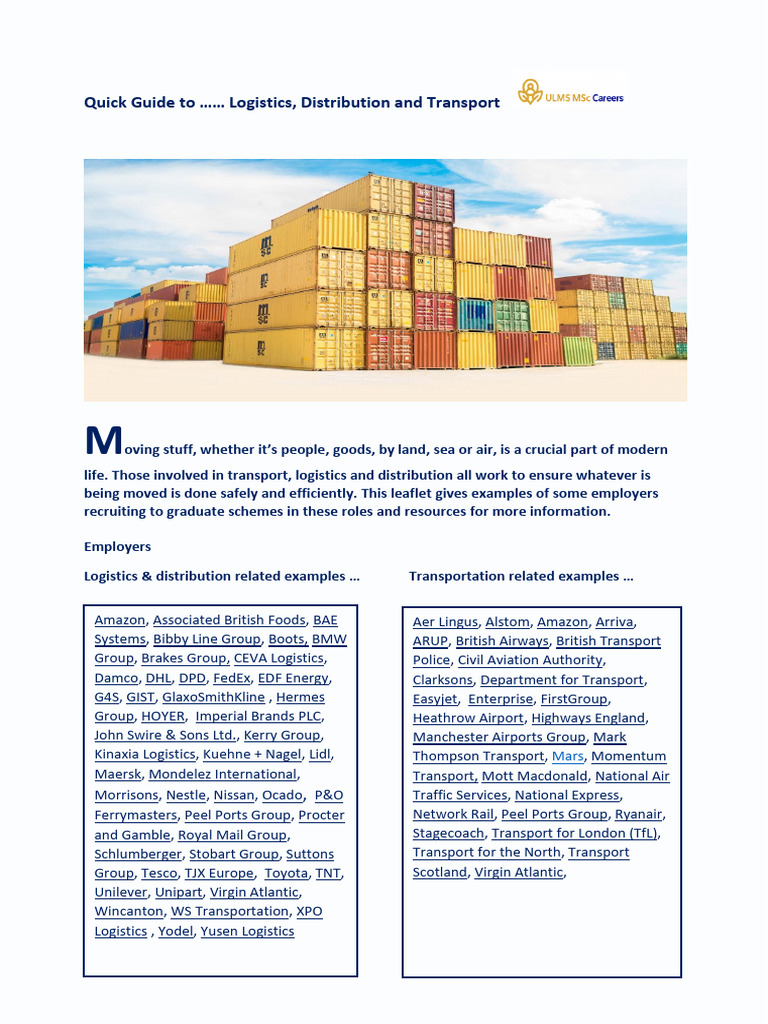Quick Guide To .Getting Into.. Logistics and Distribution-1 | PDF