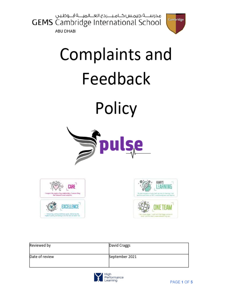 Complaints and Feedback Policy - 2021 - 2022 | PDF | Complaint | Teachers